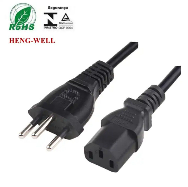 Laptop Brazil Power Cord 3 Pin Plug IEC C13 Connector Cable 10A 250V
